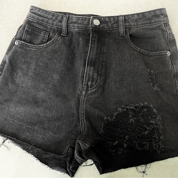 PrettyLittleThing | Shorts | Faded Black High Waist Denim Cutoffs ...